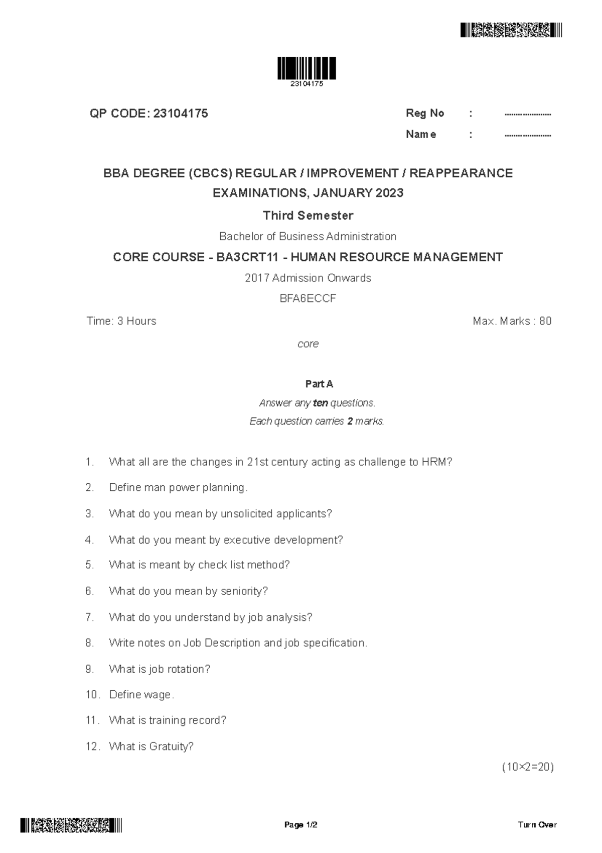 Human Resource Management - QP CODE: 23104175 Reg No ...