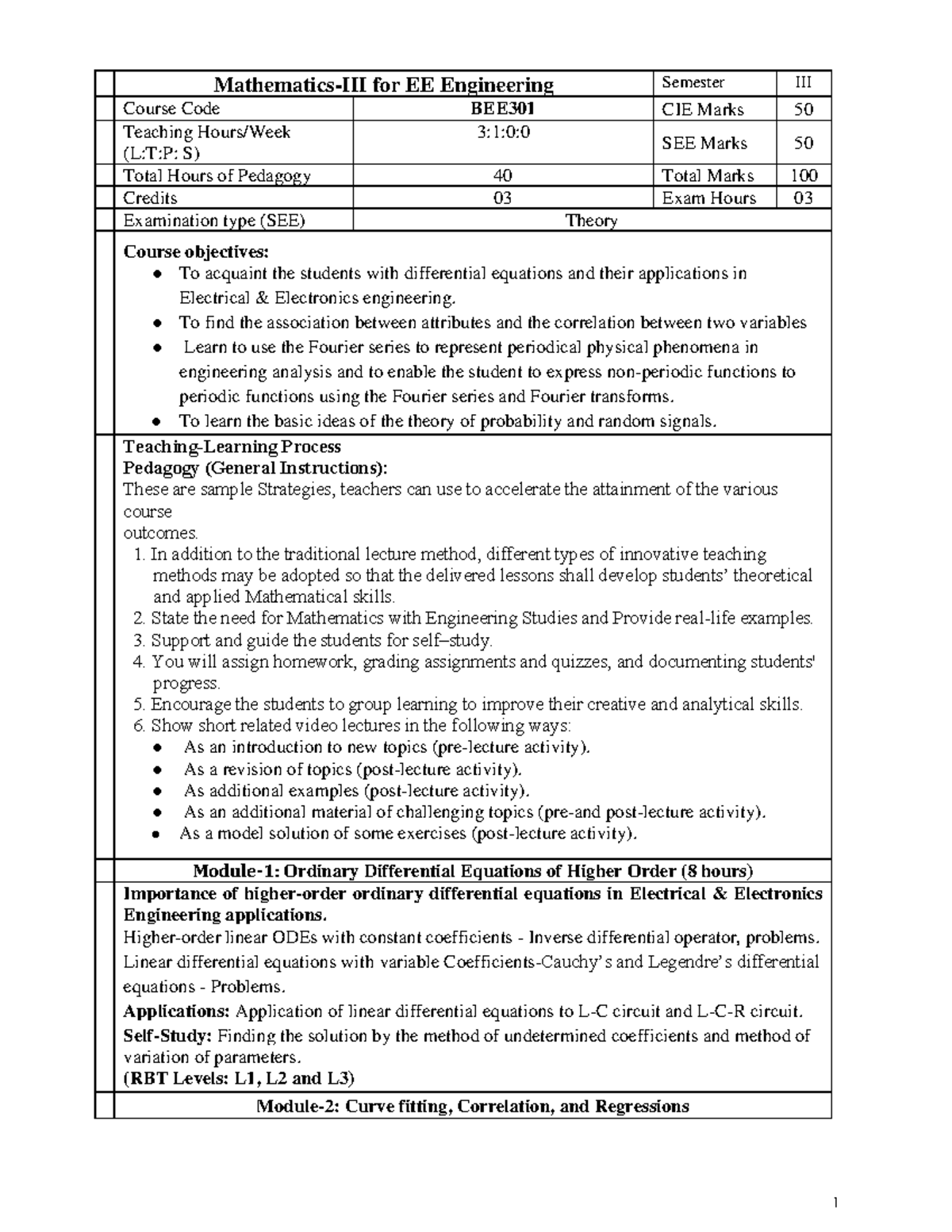 BEE301 - Bbhhhh - Mathematics-III for EE Engineering Semester III ...