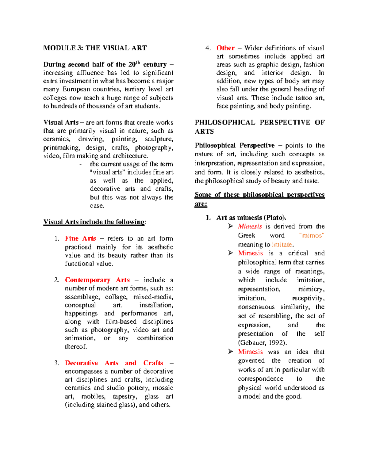 Art App Module 3 Reviewer - MODULE 3: THE VISUAL ART During second half ...