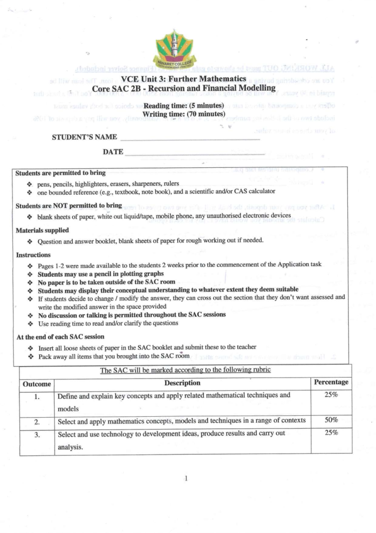 2022 Part B Solutions - MINARET COLLEGE VCE Unit 3: Further Mathematics ...