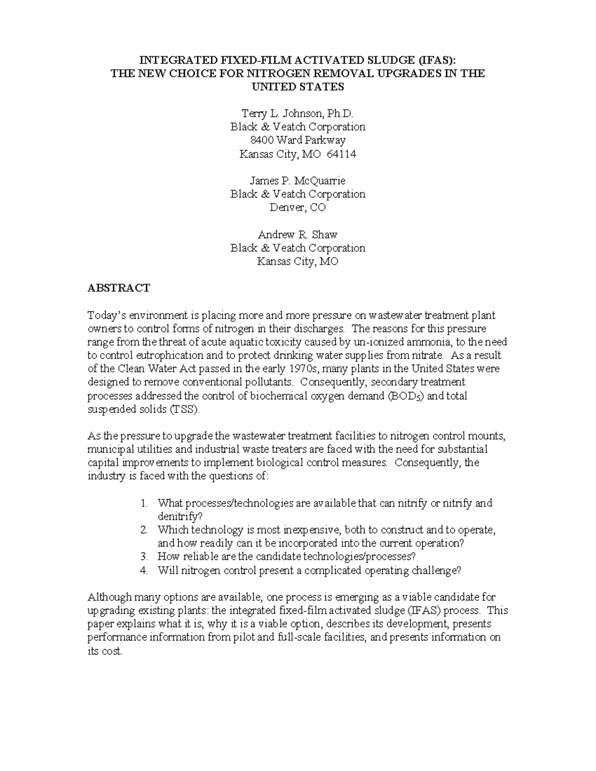 Integrated Fixed-FILM Activated Sludge (IFAS) - INTEGRATED FIXED-FILM ...