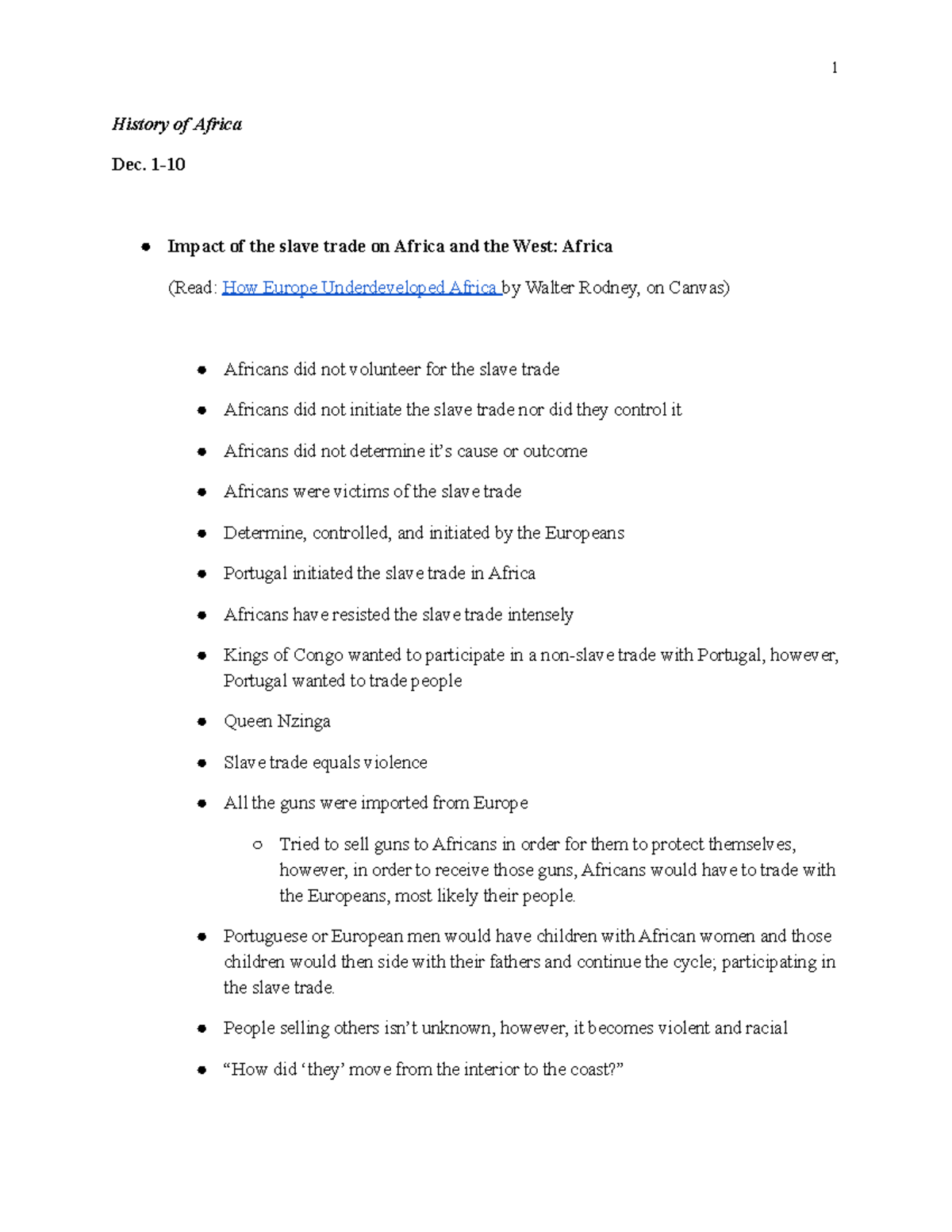 AFRA134- Module #9 - N/A - History of Africa Dec. 1- Impact of the ...