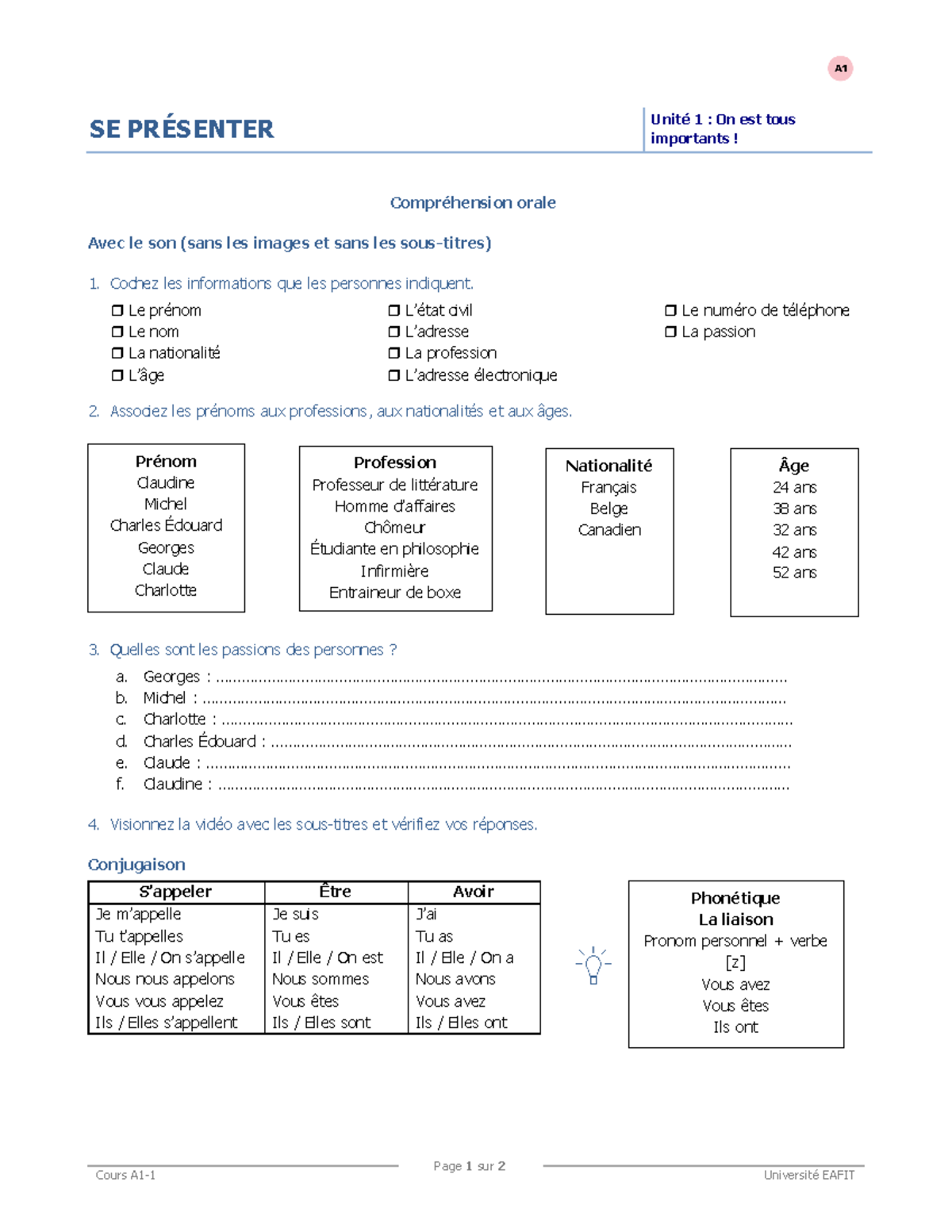 1.1-Annexe 4-Se présenter - Français - EAFIT - Studocu