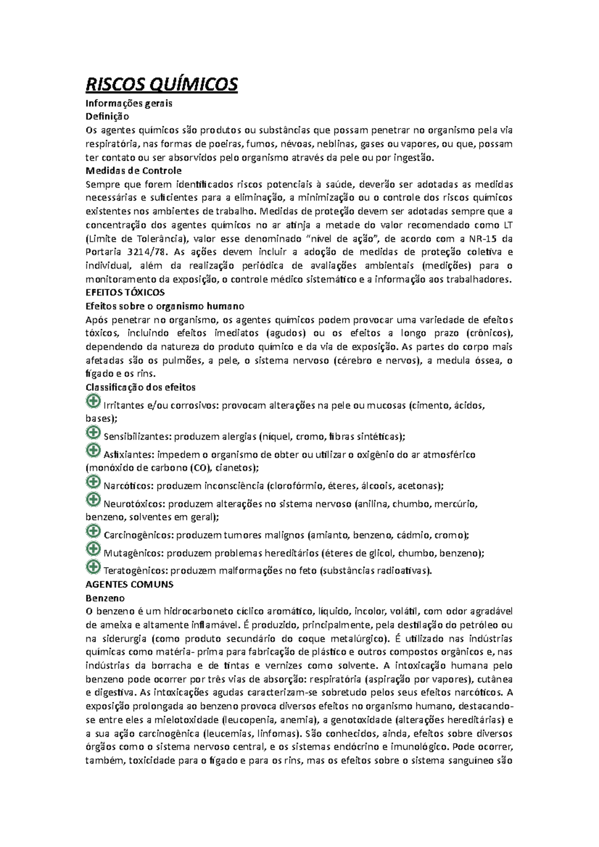 Riscos Químicos - Informações Gerais E SEUS Efeitos Tóxicos - RISCOS ...
