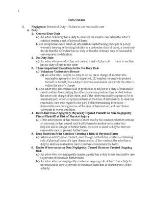 Torts Quimbee Outline - Torts Quimbee Outlines Table of Contents ...