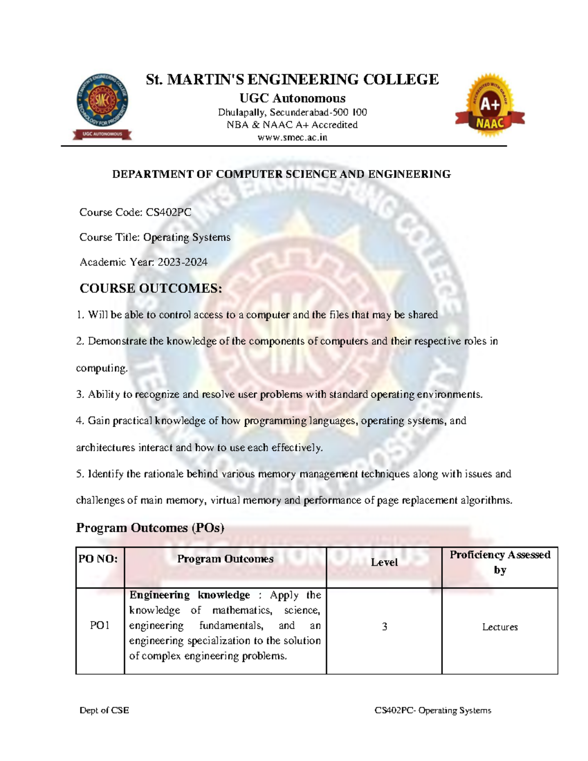 11 mapping new - cloud - St. MARTIN'S ENGINEERING COLLEGE UGC ...