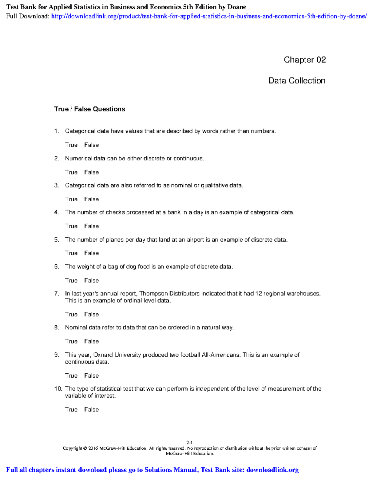 Test bank for applied statistics in business and economics 5th edition ...