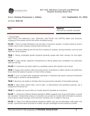 Module 16 QUIZ - Valuation Concepts and Methods - ACC 150: Valuation ...