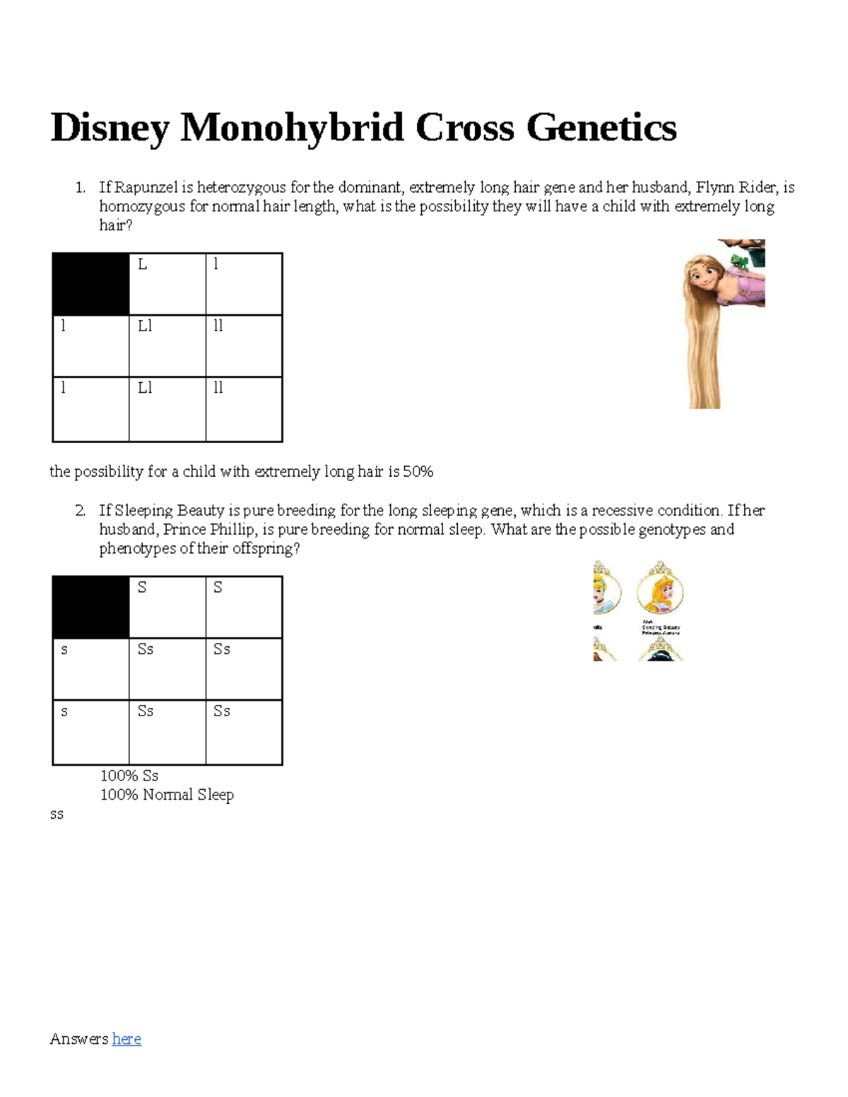 Disney Monohybrid Practice - Disney Monohybrid Cross Genetics If ...