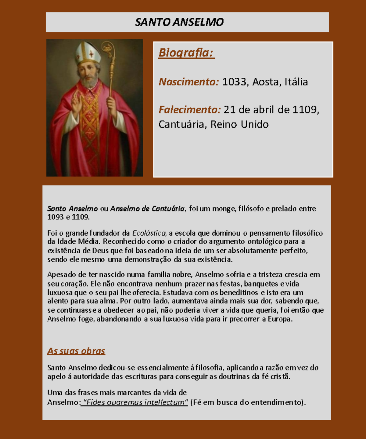 Santo Anselmo- Filosofia - Santo Anselmo ou Anselmo de Cantuária, foi ...