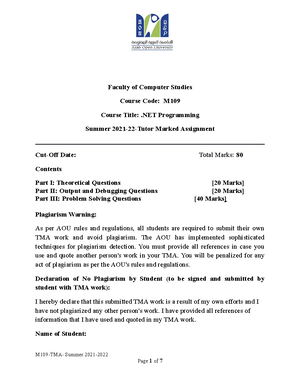 M109 Fall 2022-2023 TMA (KSA Branch) - M109: .Net Programming Tutor-Marked Assignment (Fall ...