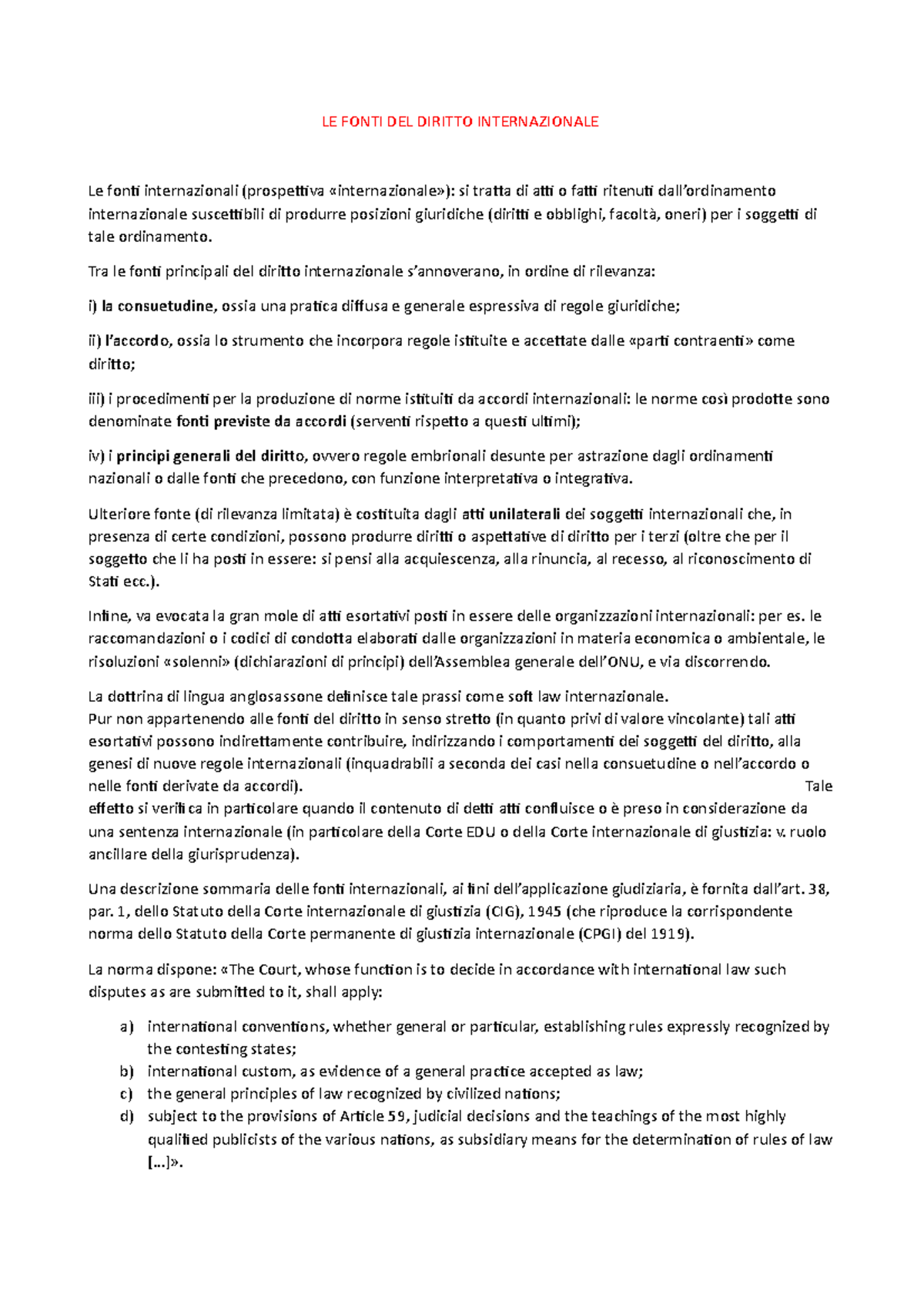 Le Fonti del Diritto Internazionale - LE FONTI DEL DIRITTO ...