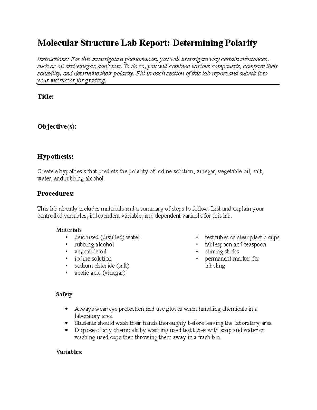 Lab report - 3.05 - Molecular Structure Lab Report: Determining ...