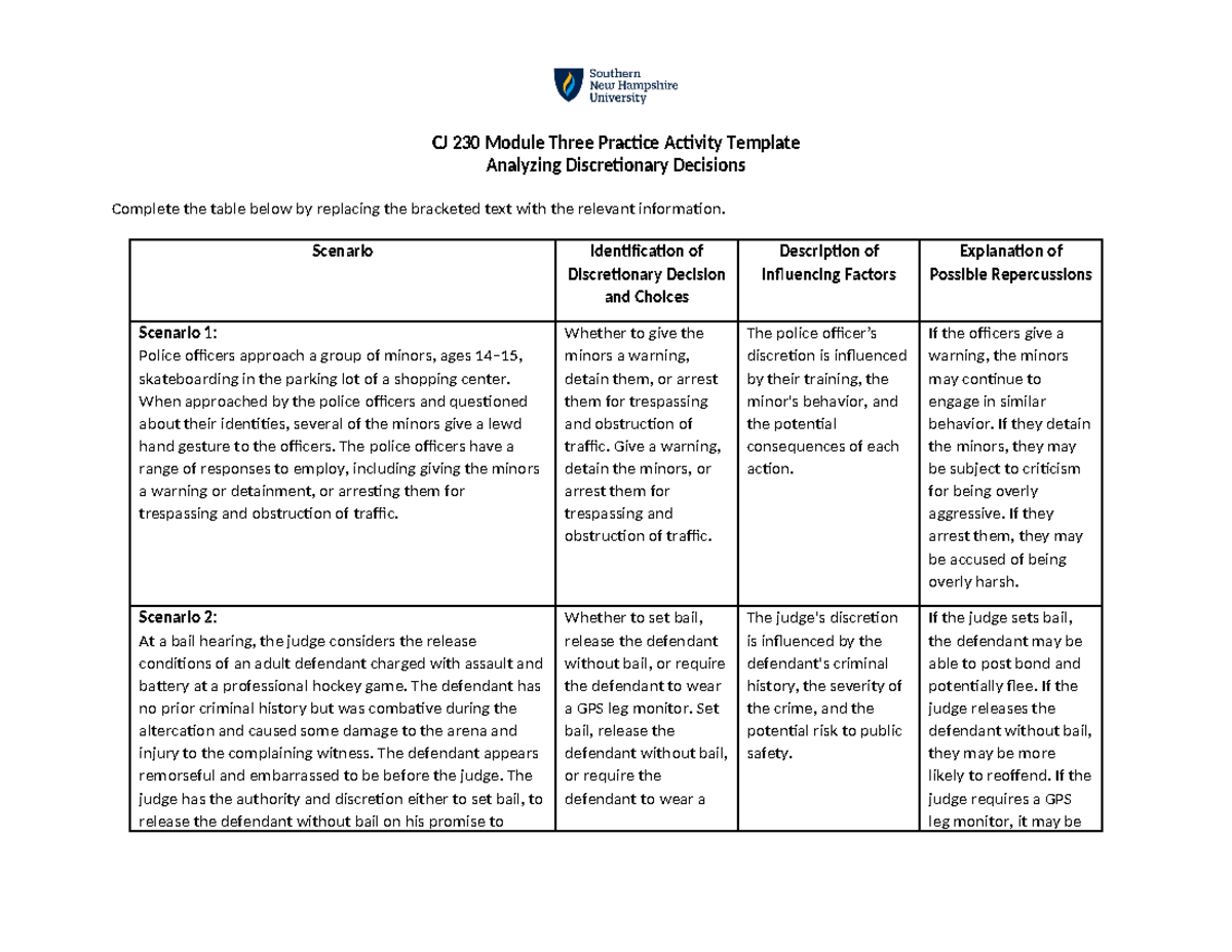 CJ 230 Module Three Practice Activity Template - CJ 230 Module Three ...