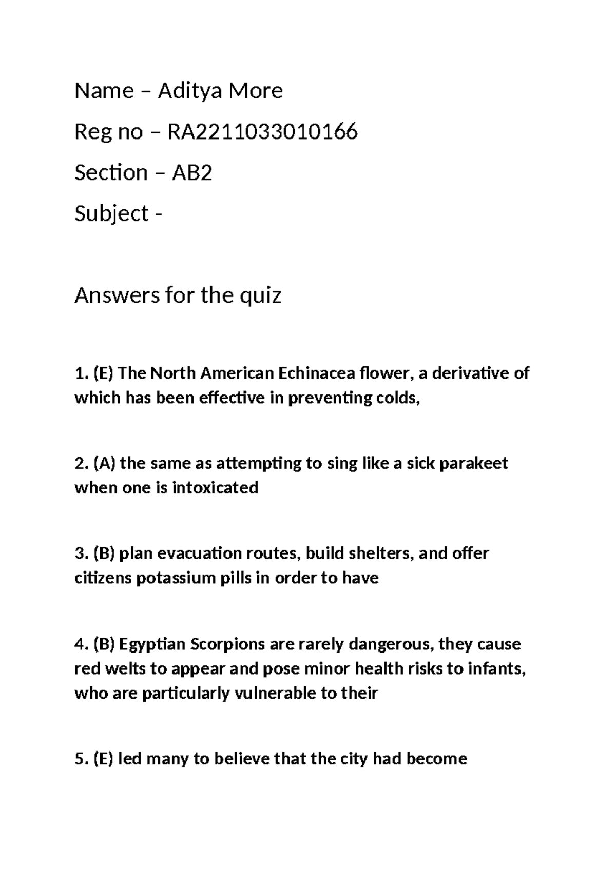 Critical thinking assignment REG 166 AB2 - Name – Aditya More Reg no ...