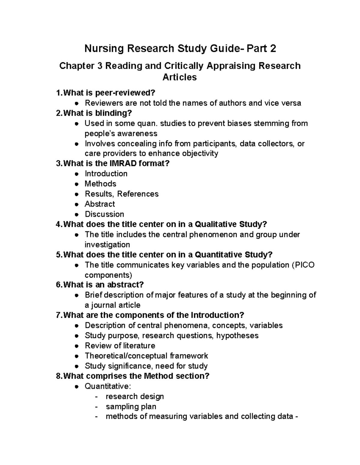 Study Guide 2 - chapter3,9,11 - Nursing Research Study Guide- Part 2 ...