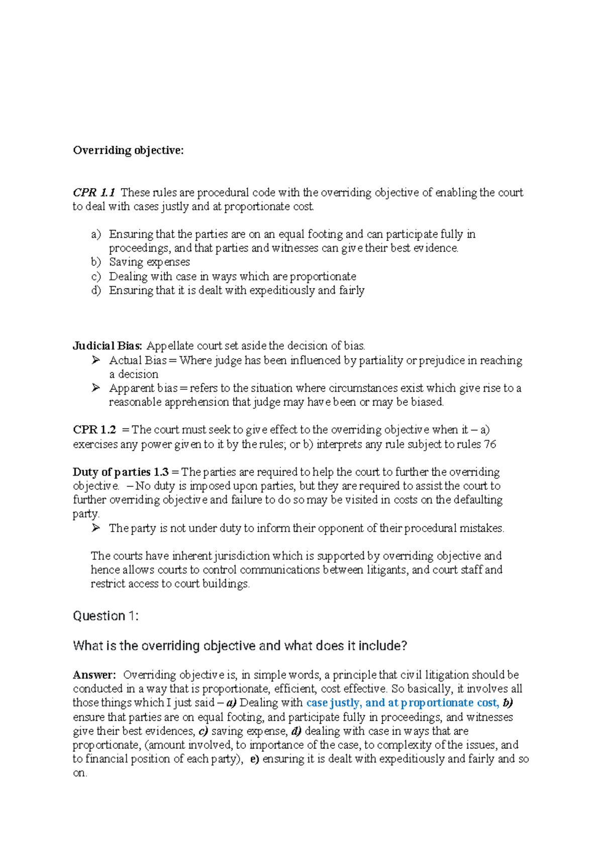 Civil litigation Tutorial 2 - Overriding objective: CPR 1 These rules ...