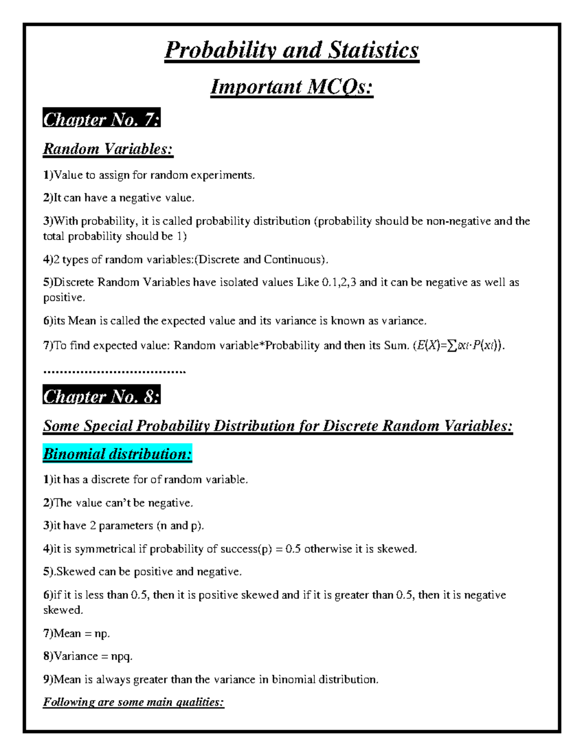 Prob-and-Stats-Imp MCQs - Probability and Statistics Important MCQs ...