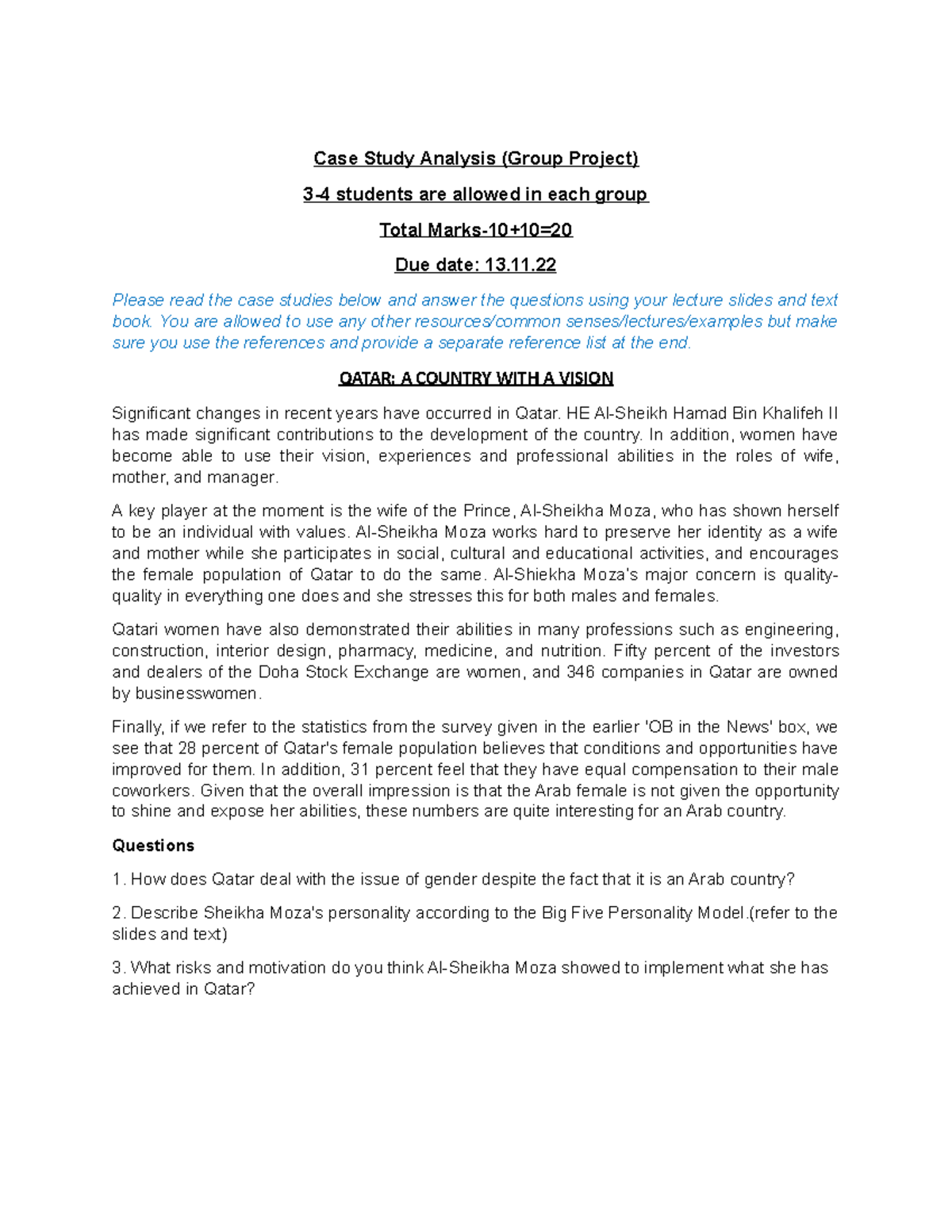 Case Study -Assignment (20%) - Case Study Analysis (Group Project) 3-4 ...