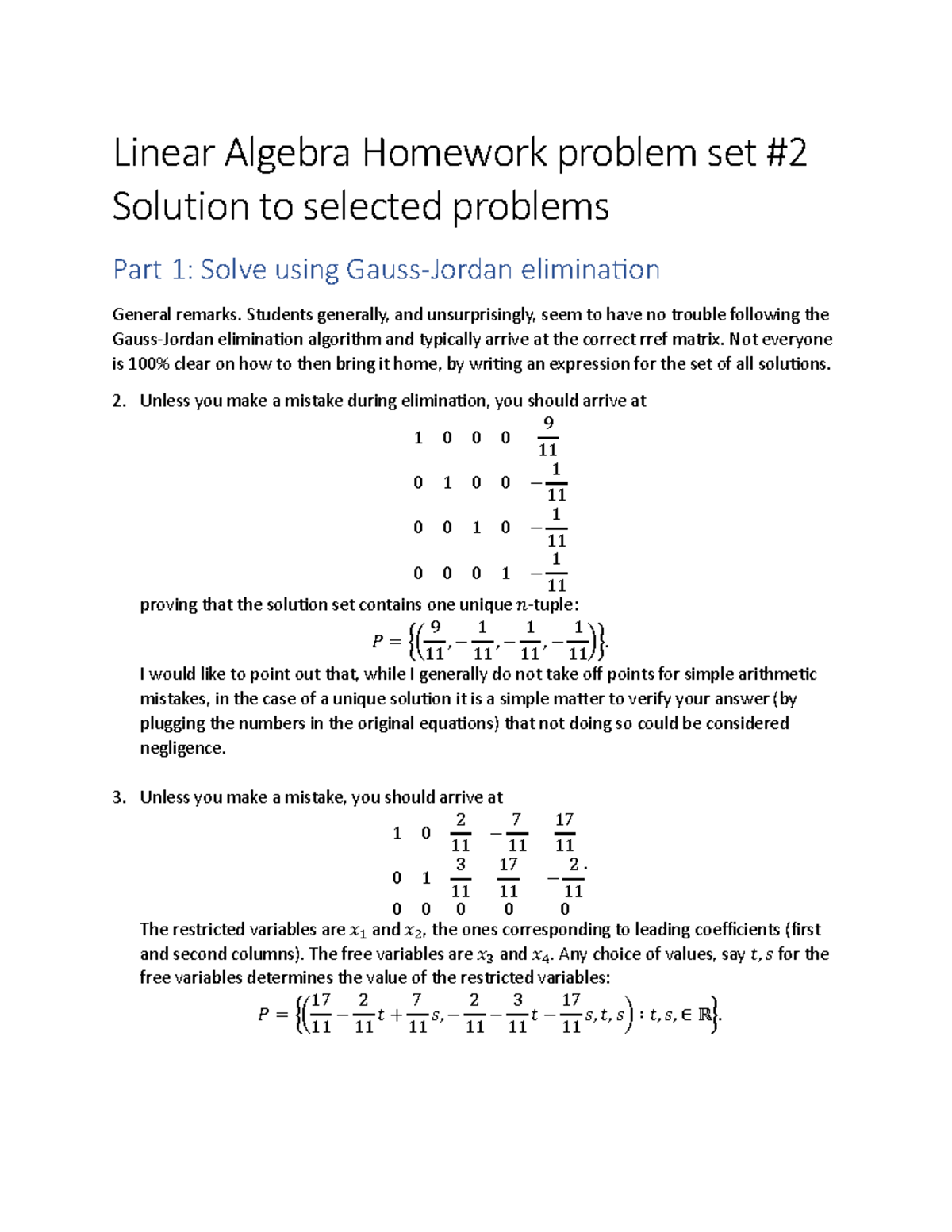 HW2 solution - homework - Linear Algebra Homework problem set # 2 Solution to selected problems ...