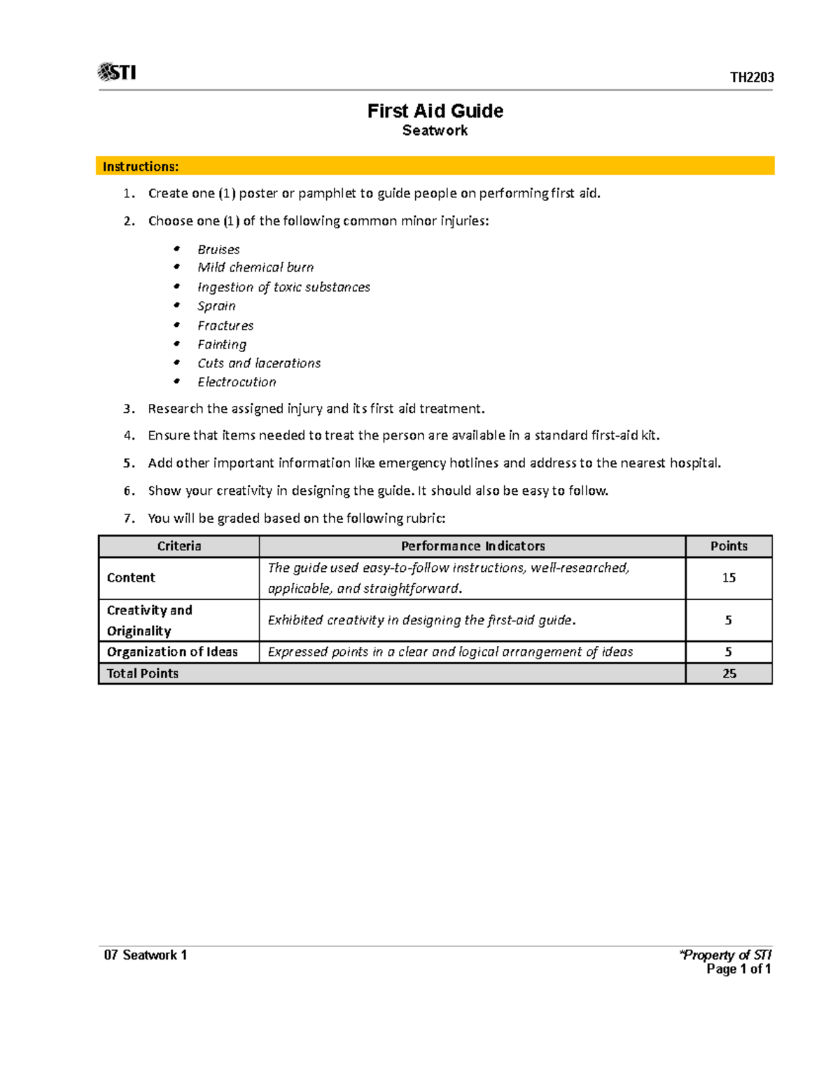 07 Seatwork 1(4) (1) - NONE - TH First Aid Guide Seatwork Instructions ...
