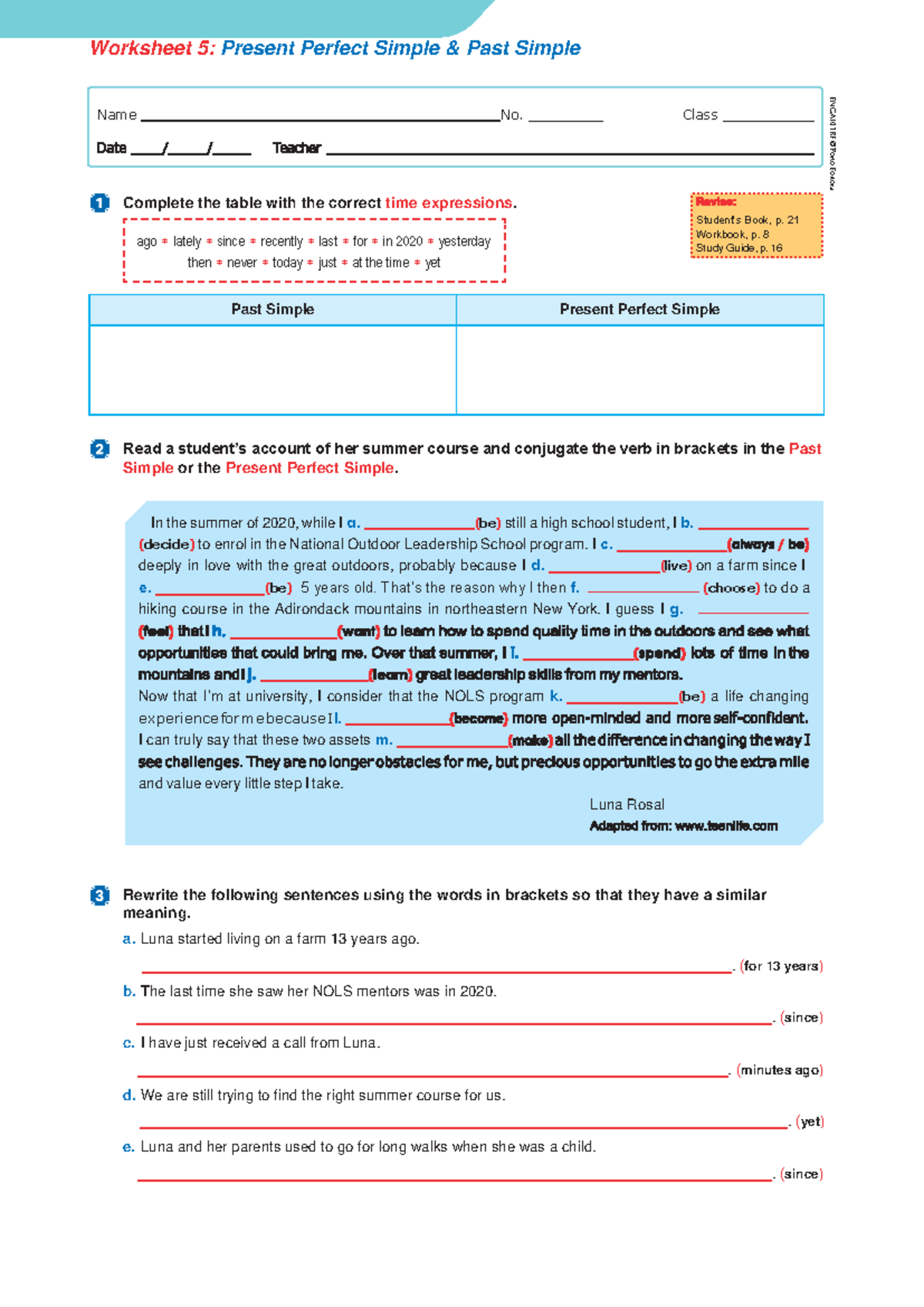Worksheet - Present Perfect vs Simple Past - Worksheet 5: Present ...