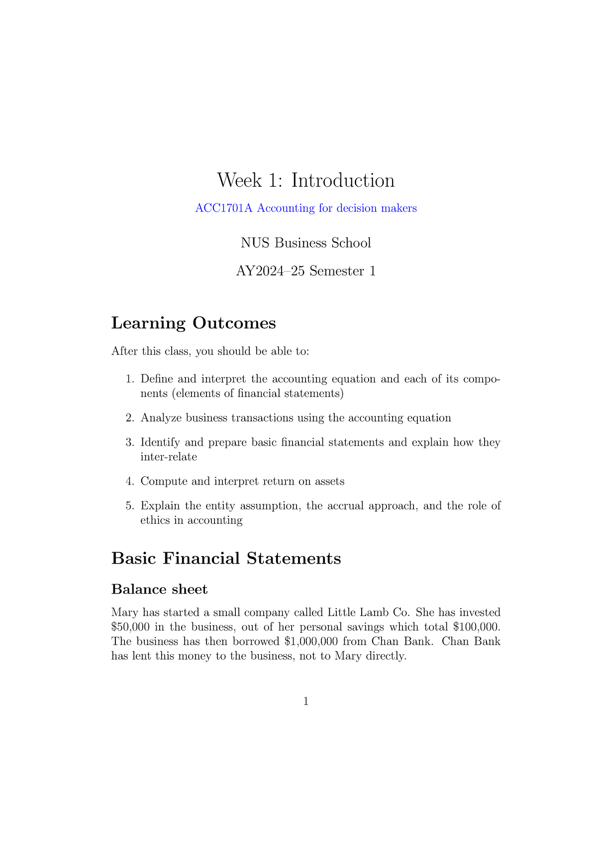 Week1 handout - lecture notes wk 1 - Week 1: Introduction ACC1701A ...