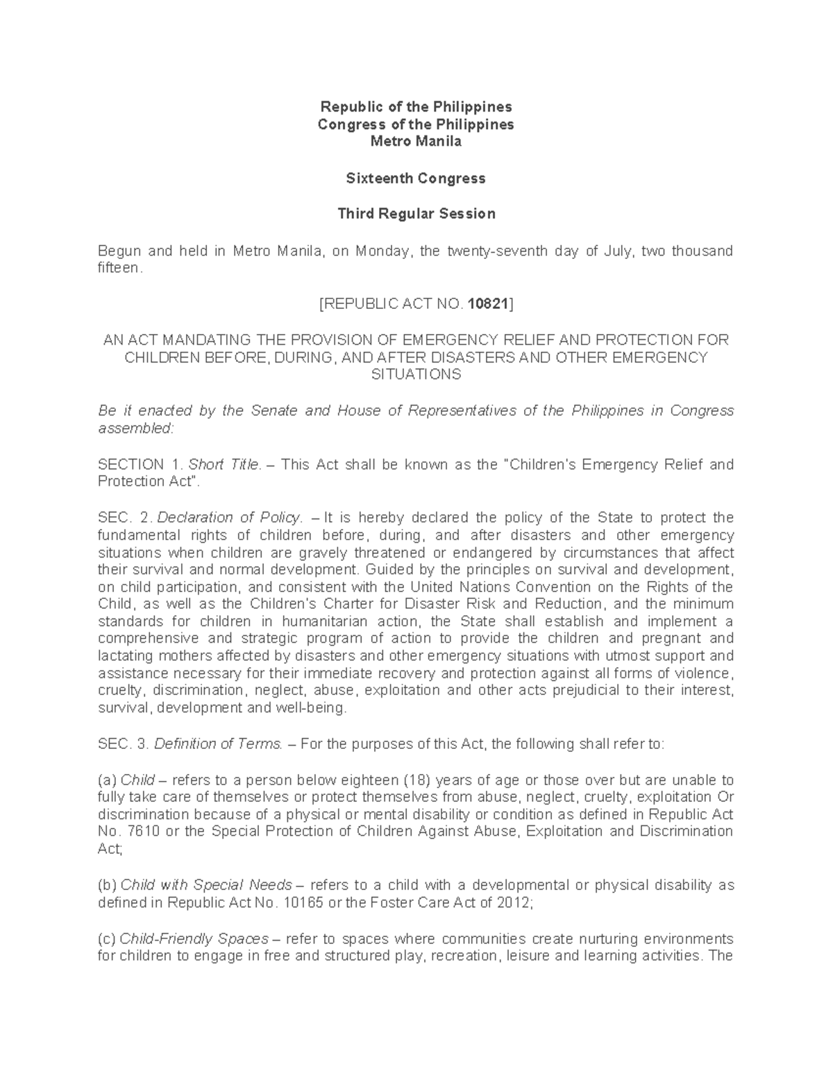RA-10821 - notes - Republic of the Philippines Congress of the ...