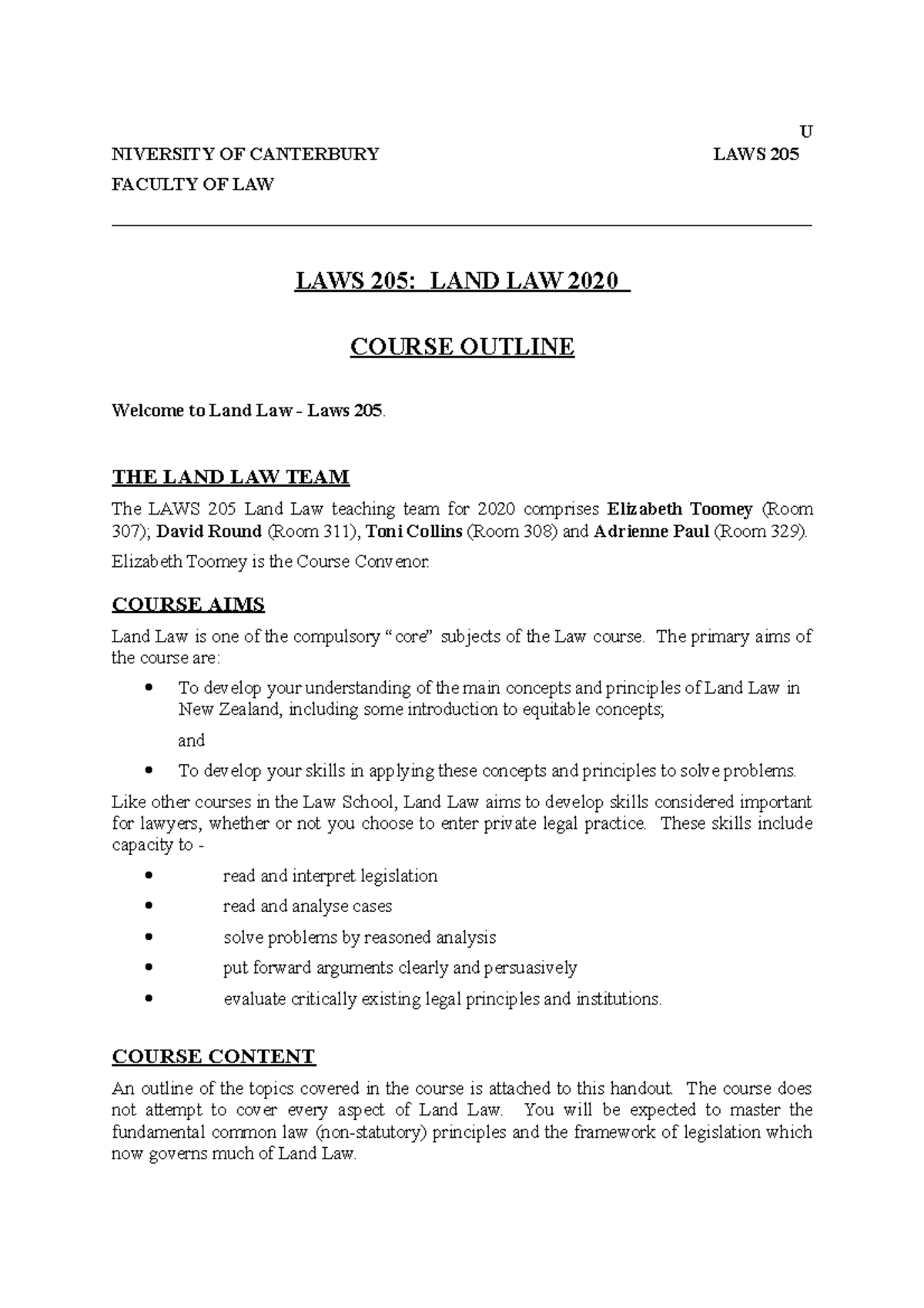 2020 introductory handout amended - U NIVERSITY OF CANTERBURY LAWS 205 ...
