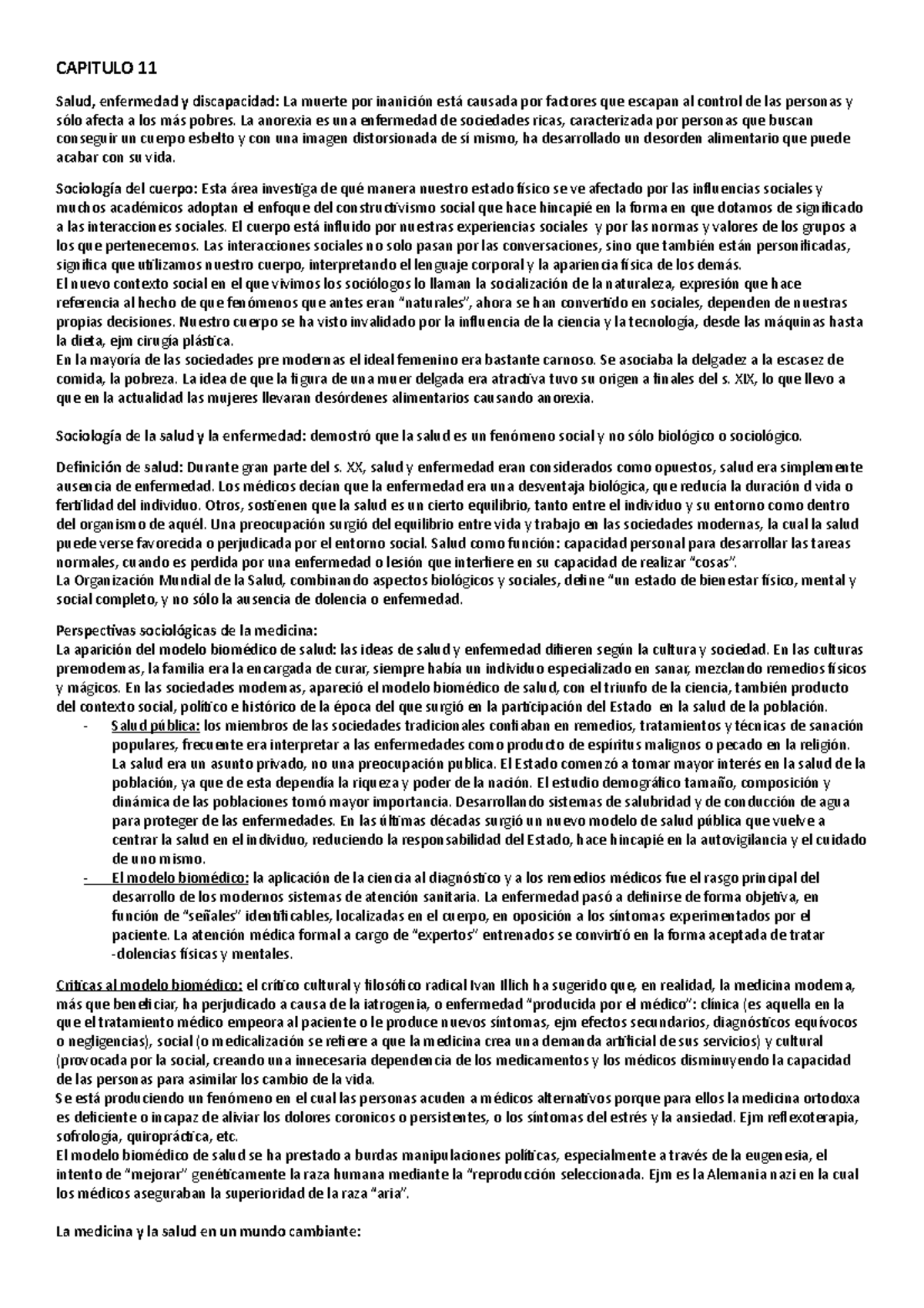 Capitulo 11 Sociologia - CAPITULO 11 Salud, enfermedad y discapacidad: La muerte por inanición ...
