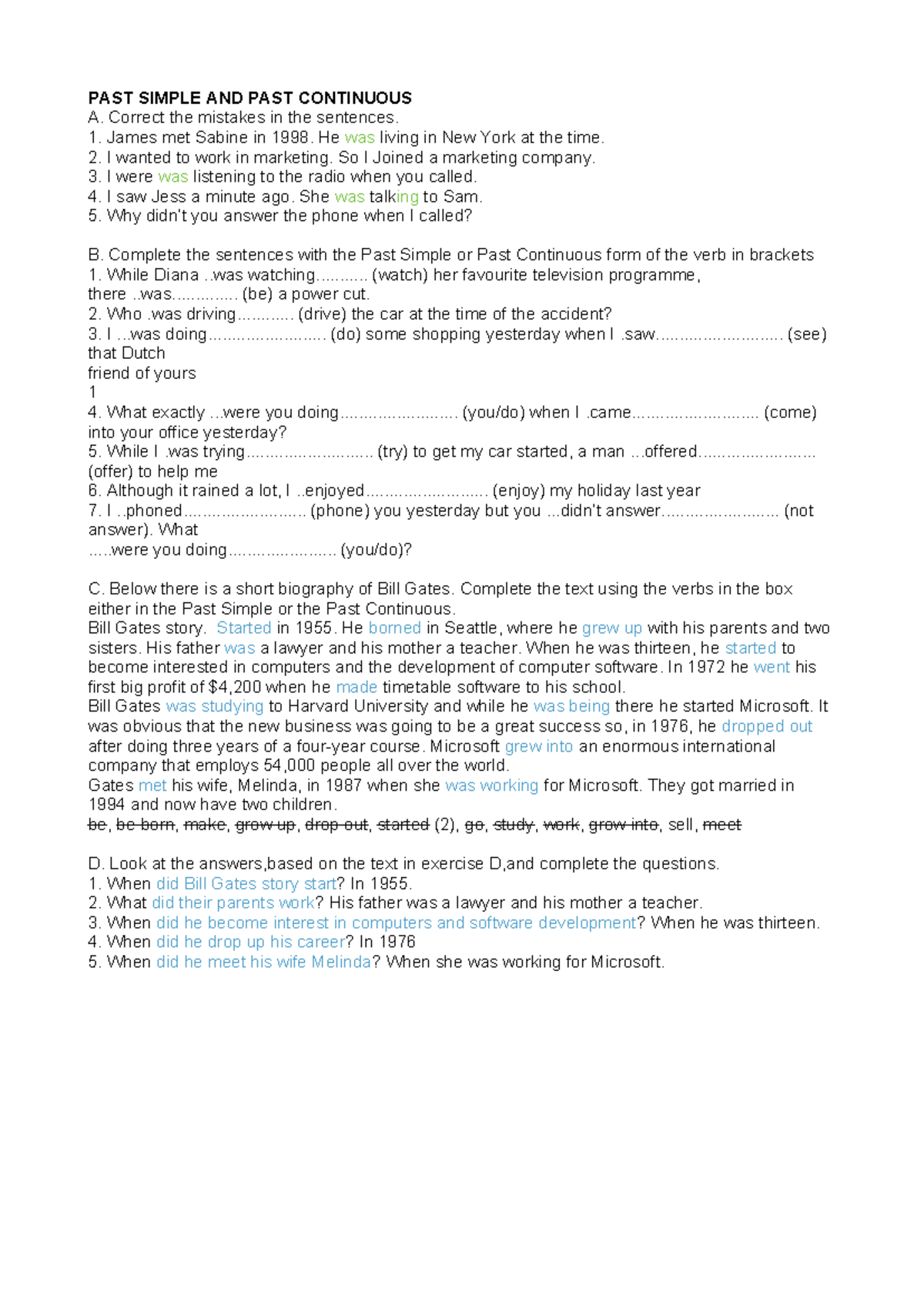 Past Simple vs Past Continuous - PAST SIMPLE AND PAST CONTINUOUS A ...
