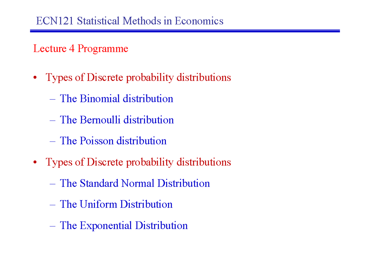 Lecture 4 - Guglielmo Volpe - ECN121 Statistical Methods in Economics ...