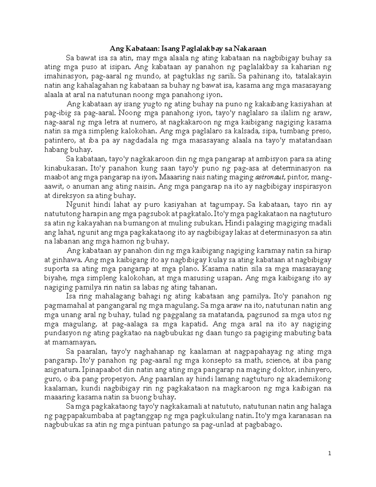 Ang Kabataan Ang Paglalakbay sa Nakaraan - 1 Ang Kabataan: Isang ...