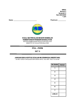 PRA PSPM SB025 2023-2024 KMS - SULIT SB025 SB Biology 2 Biologi 2 ...