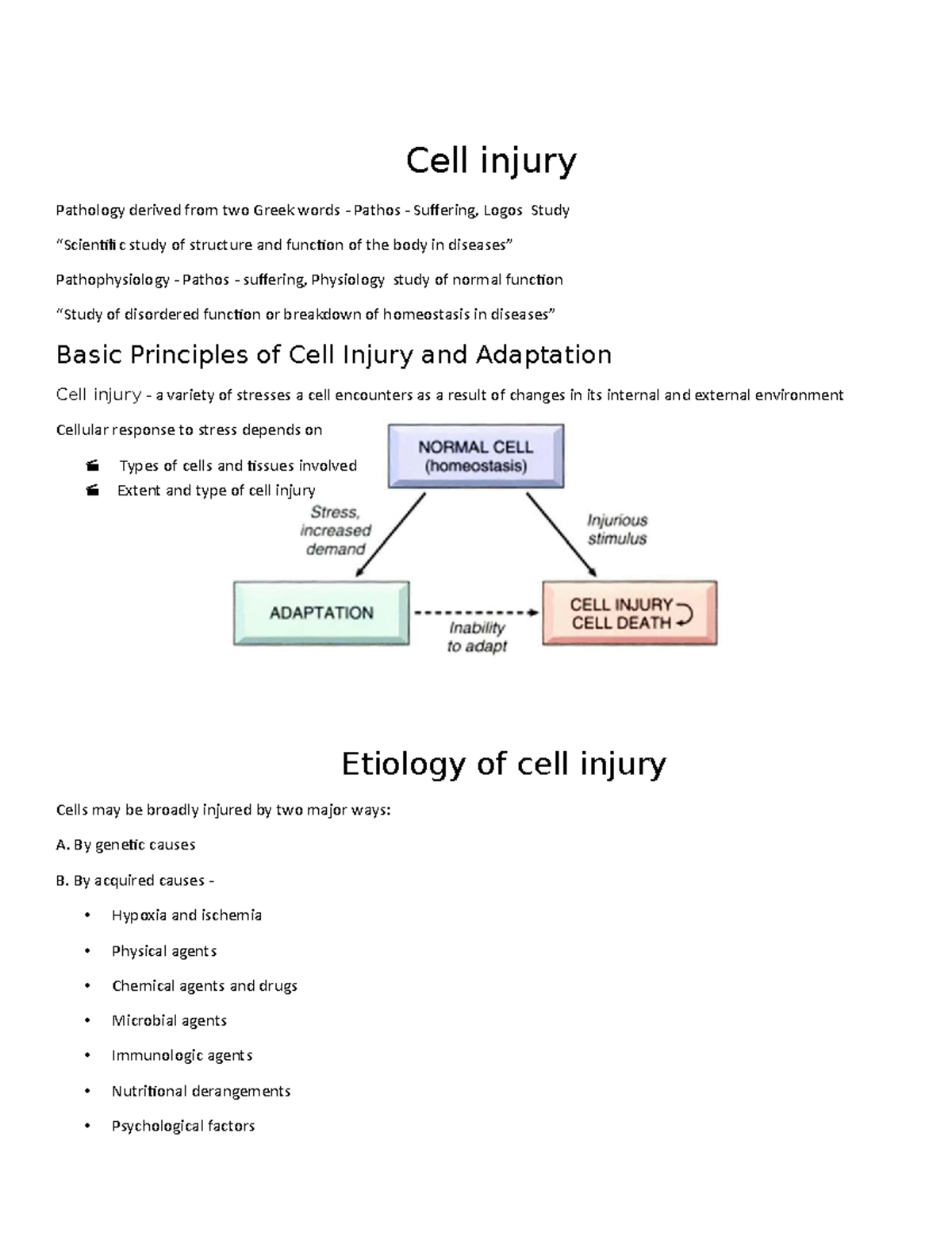 Chapter - 6 Cell injury - Introduction - Cell injury Pathology derived ...