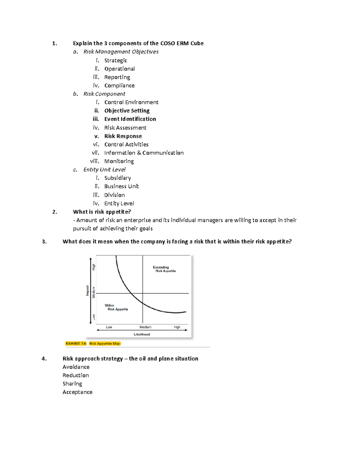 360 Midterm - Explain the 3 components of the COSO ERM Cube a. Risk ...