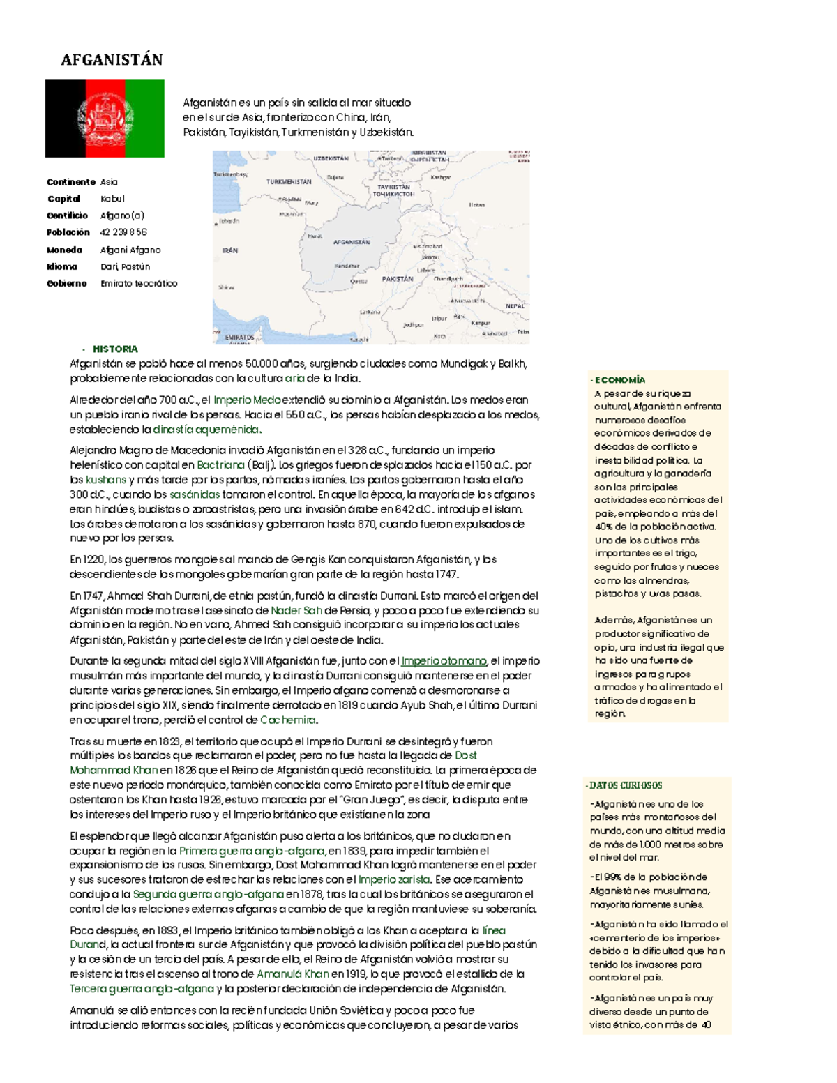 Ficha Pais - Establecer relación del pasado y presente de la historia ...