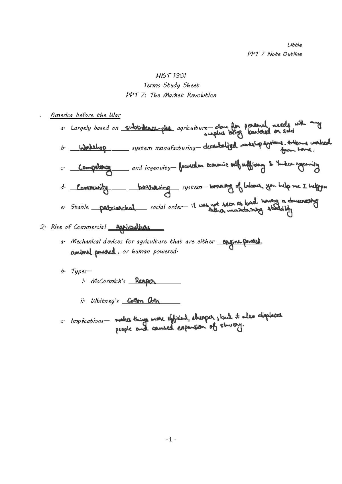 Note outlines 7 - note outline for the class 7 - PPT 7 Note Outline ...