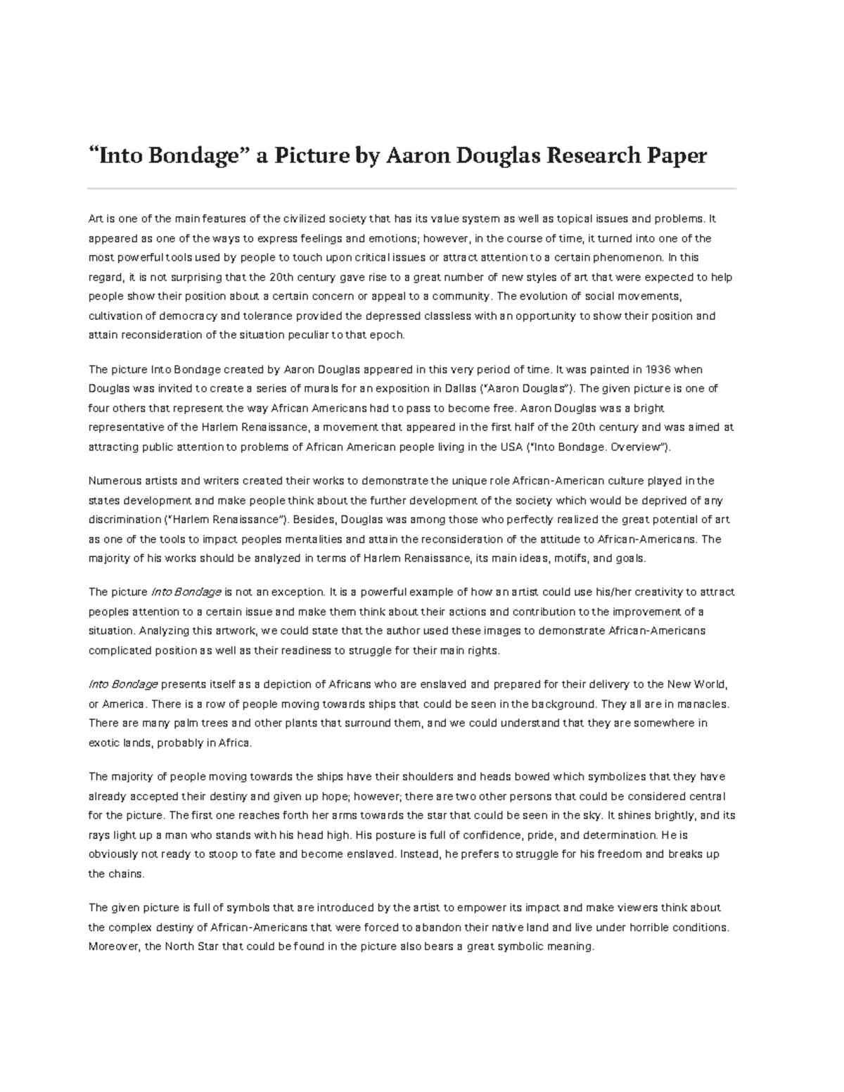 Into Bondage a Picture by Aaron Douglas - 1413 Words Resear - “Into ...