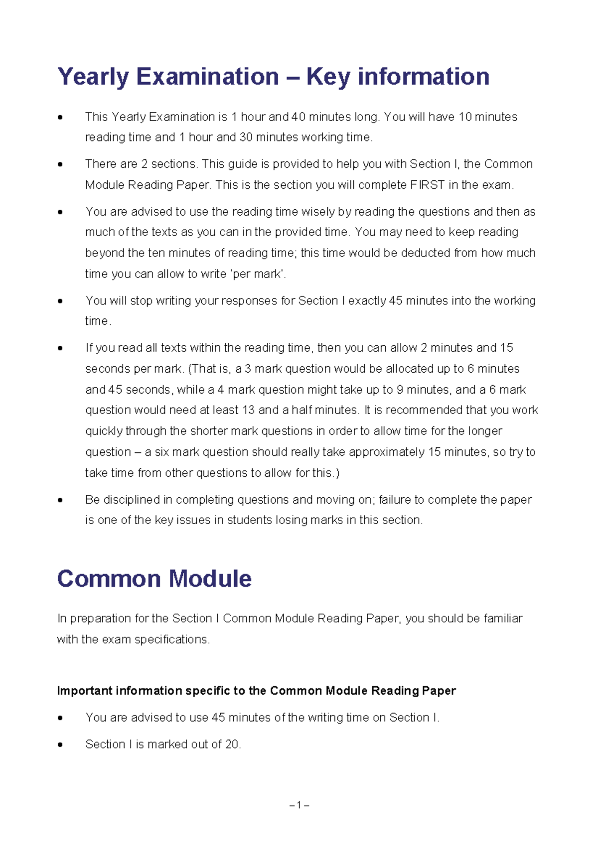 Reading Paper Support Document 2023 - Yearly Examination – Key ...