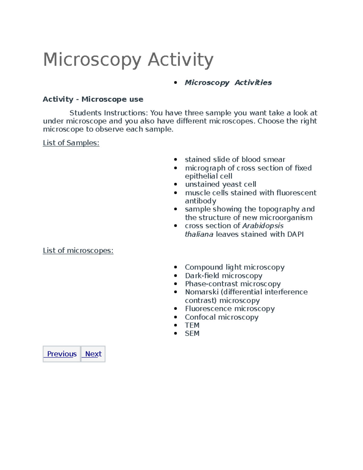 Microscopy Activity - PRACTICE QUESTIONS - Microscopy Activity ...