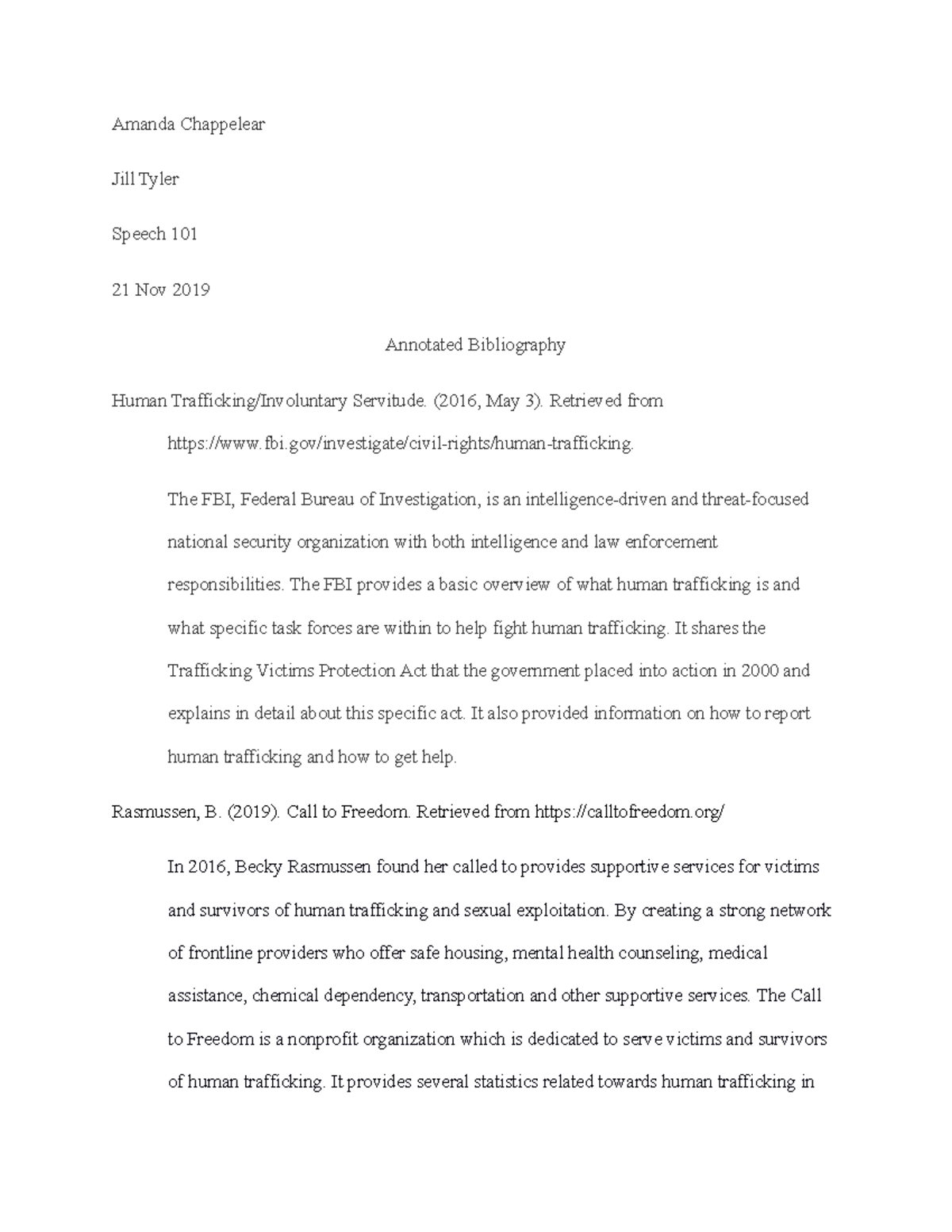 Final Speech Annotated Bibliography - Amanda Chappelear Jill Tyler ...