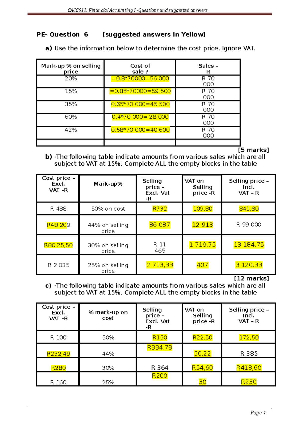 Accounting adjustments and VAT- MEMO - PE- Question 6 [suggested ...