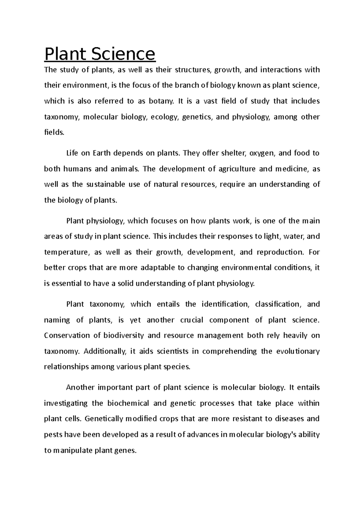 Plant Science - Plant Science The study of plants, as well as their ...