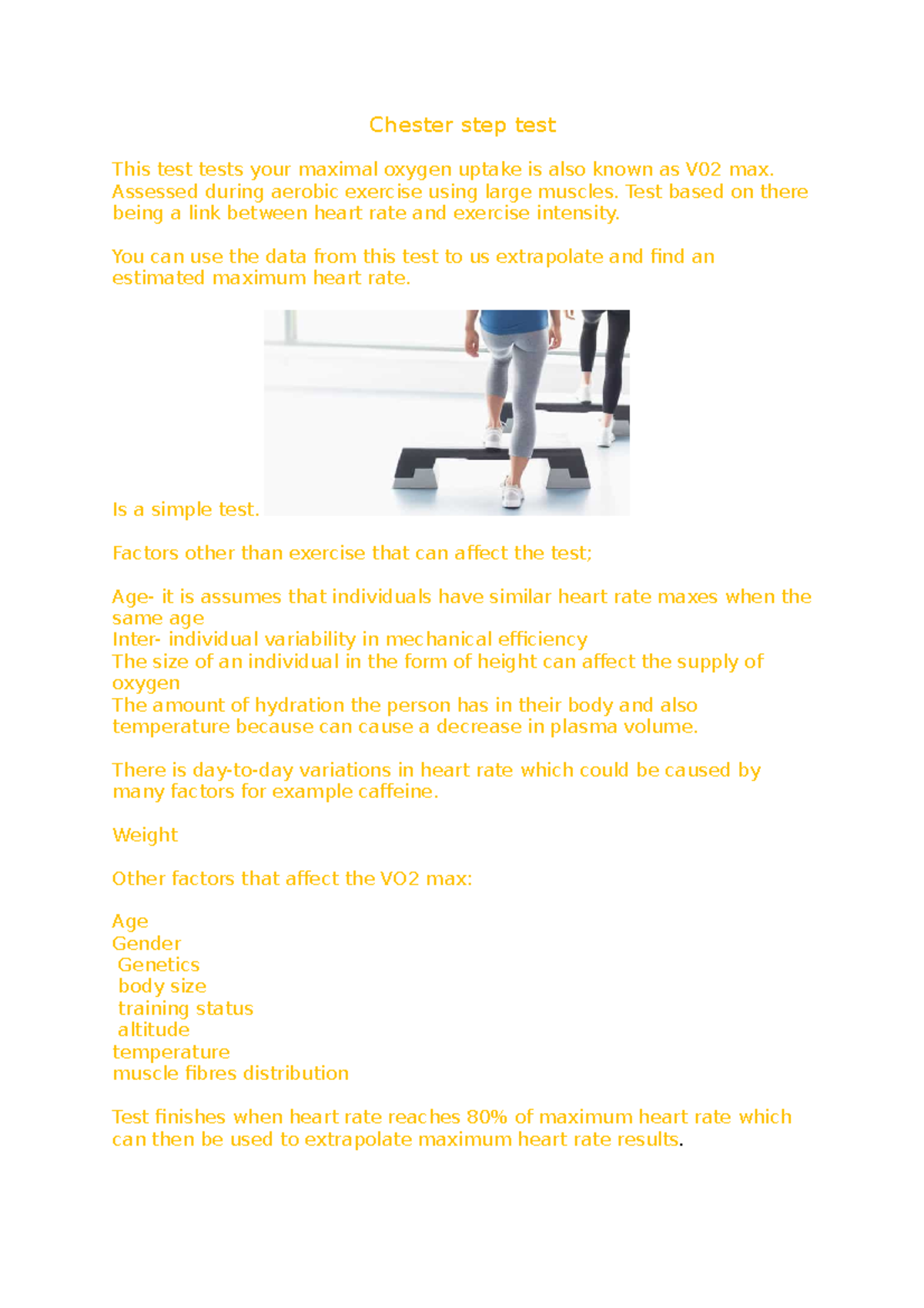 Chester step test - notes - Chester step test This test tests your ...