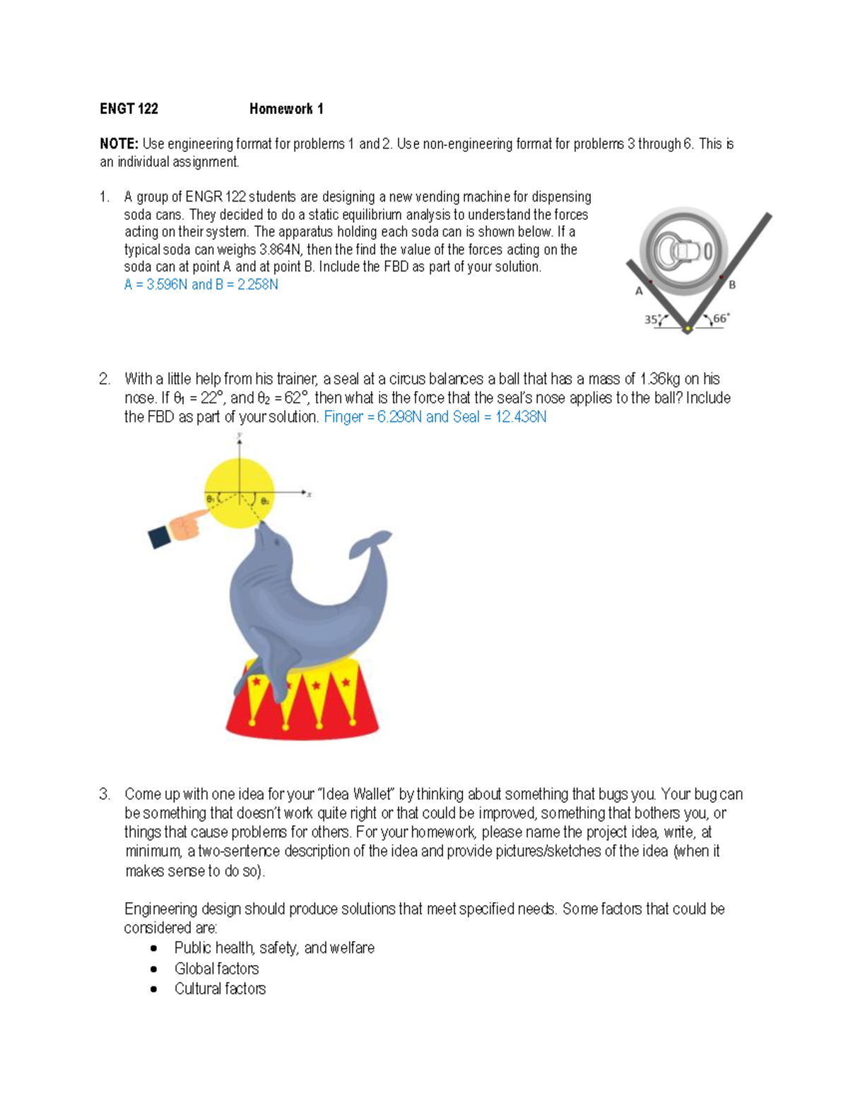 Homework 1 ENGT122- unfinished - ENGT 122 Homework 1 NOTE: Use ...