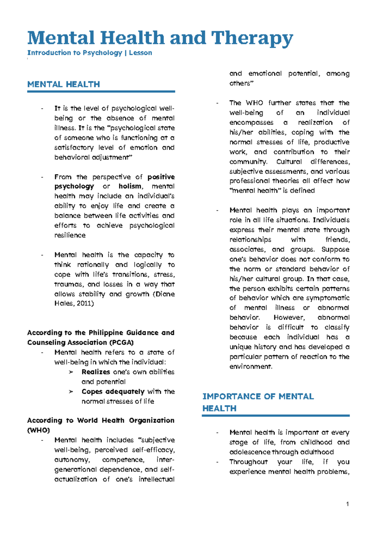 Mental Health and Therapy - Mental Health and Therapy Introduction to ...