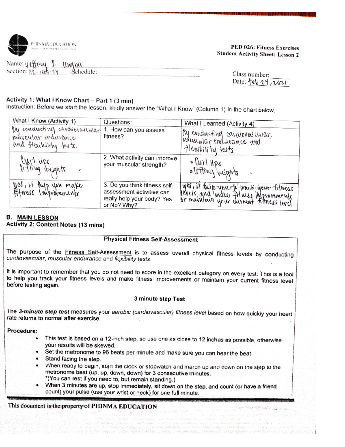 Physical fitness self assessment - Civil Engineering - Studocu