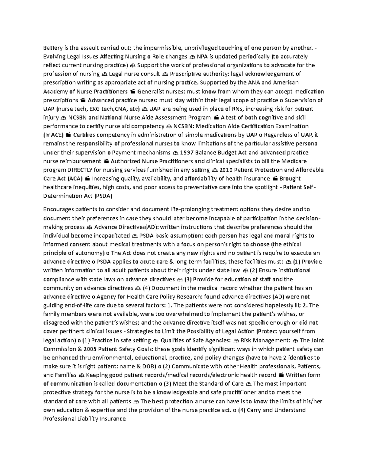 Nursing Intro 1 - Battery is the assault carried out; the impermissible ...