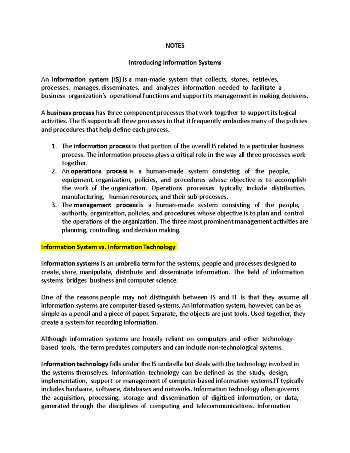 Introducing Information Systems Notes - NOTES Introducing Information ...